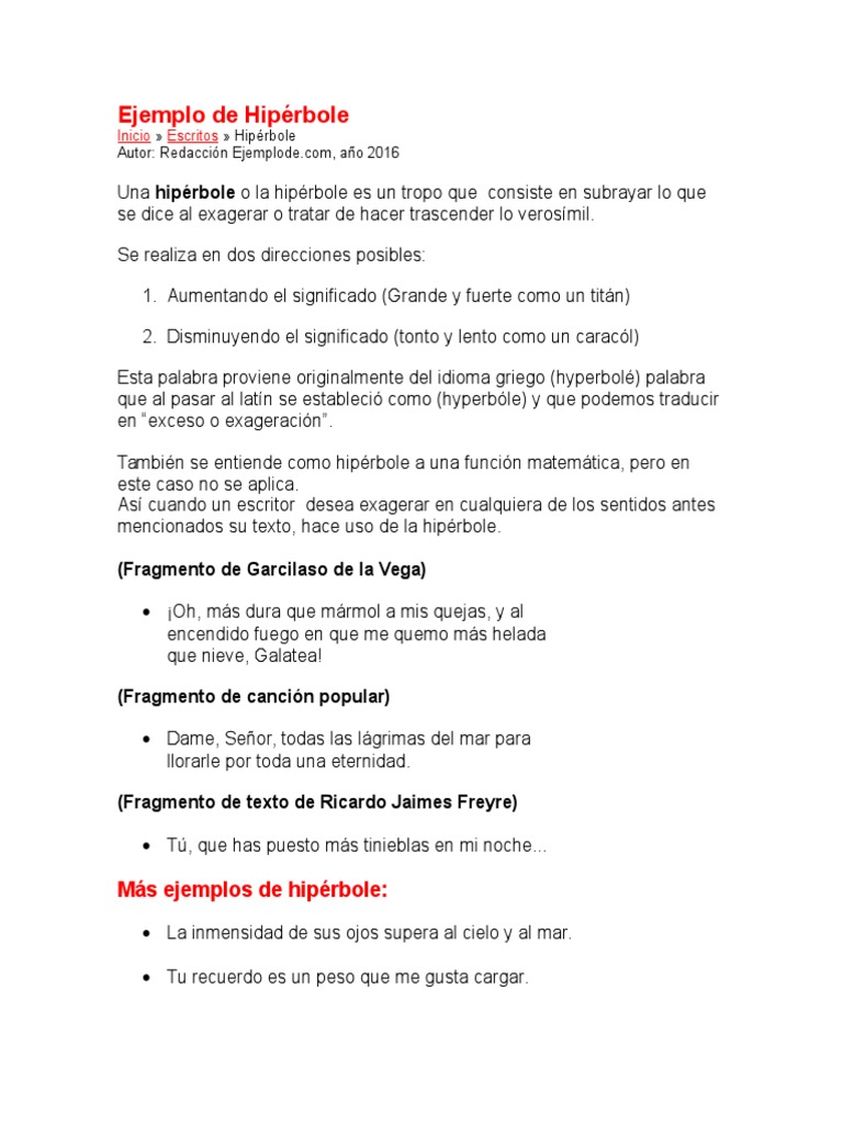 Ejemplos de Hipérbole en Literatura | PDF