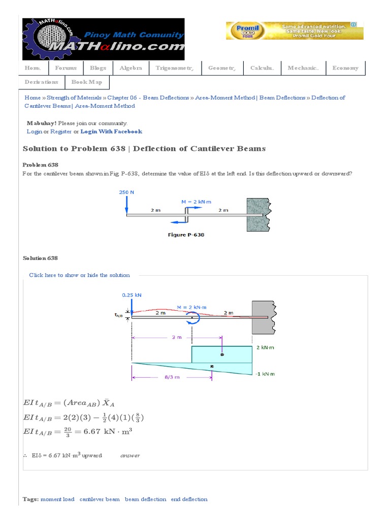 Solution To Problem 638 - Deflection of Cantilever Beams - Strength of ...