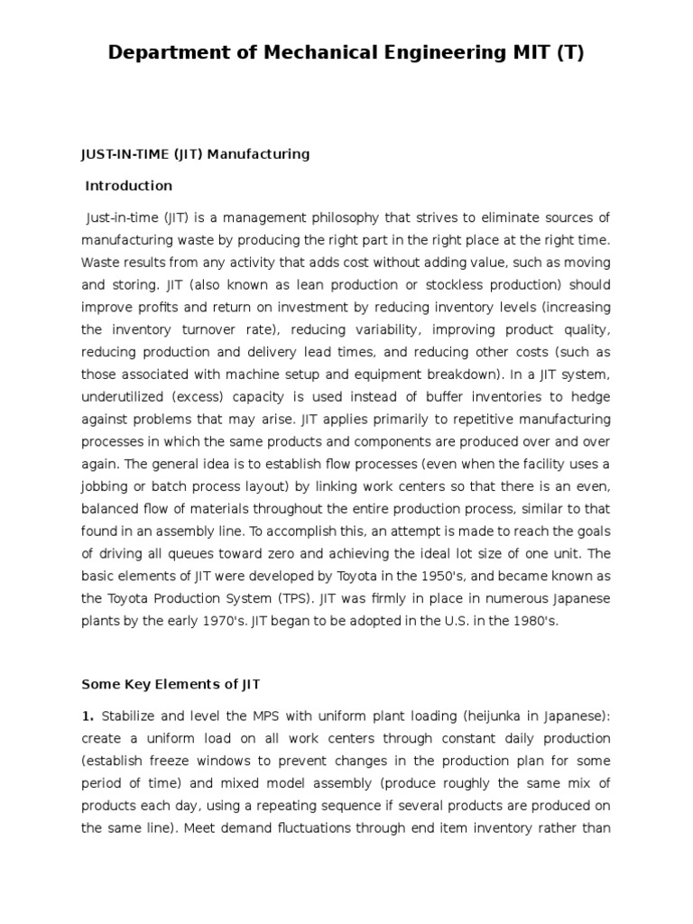 Department of Mechanical Engineering MIT (T) : JUST-IN-TIME (JIT ...