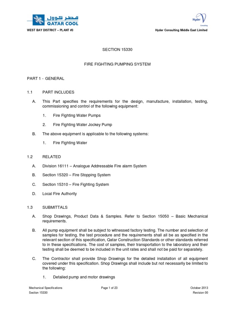 Fire Fighting Pumping System Specs | PDF | Pump | Building Engineering