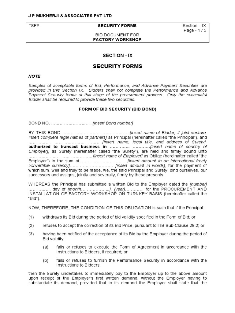 Security Forms: Section - Ix | PDF | Guarantee | Surety Bond