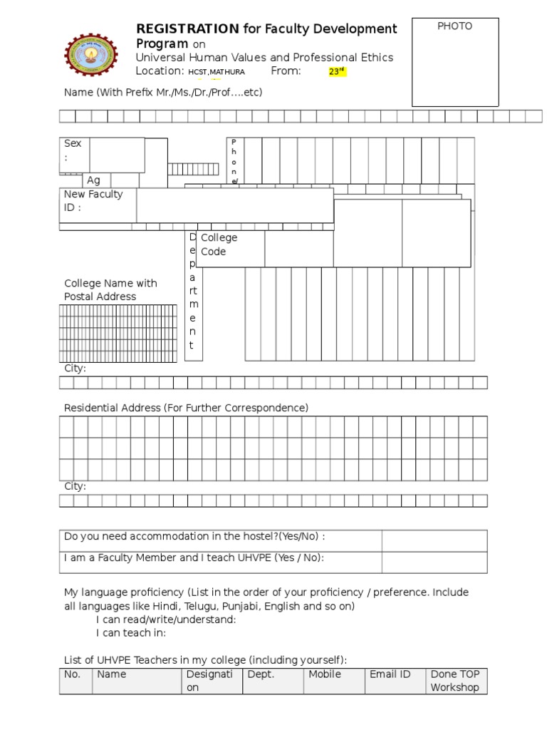 Registration Form For FDP On UHVPE | PDF