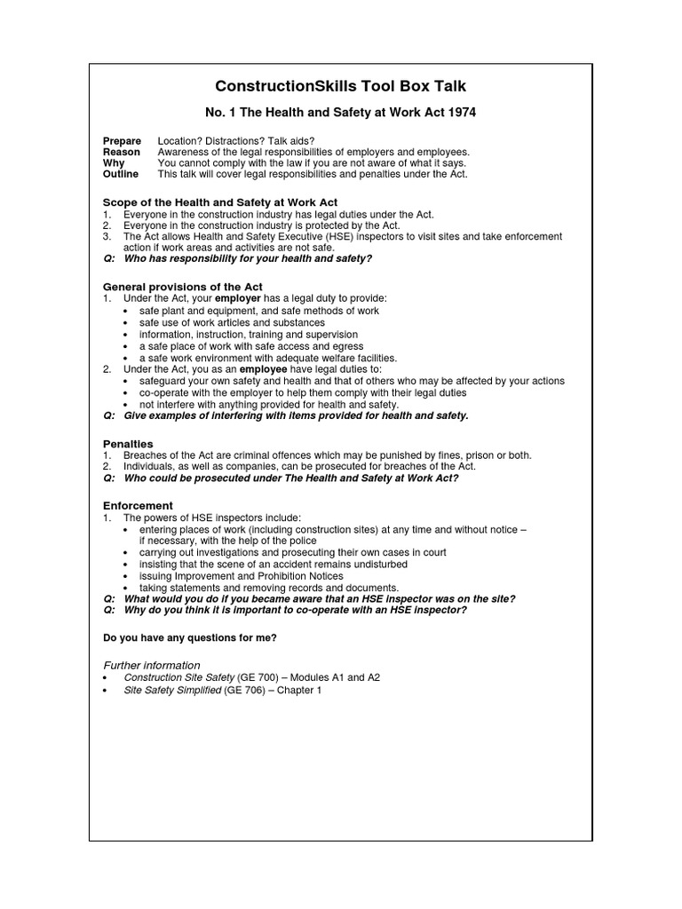 HSWA 1974 Responsibilities in Construction | PDF | Justice | Crime ...