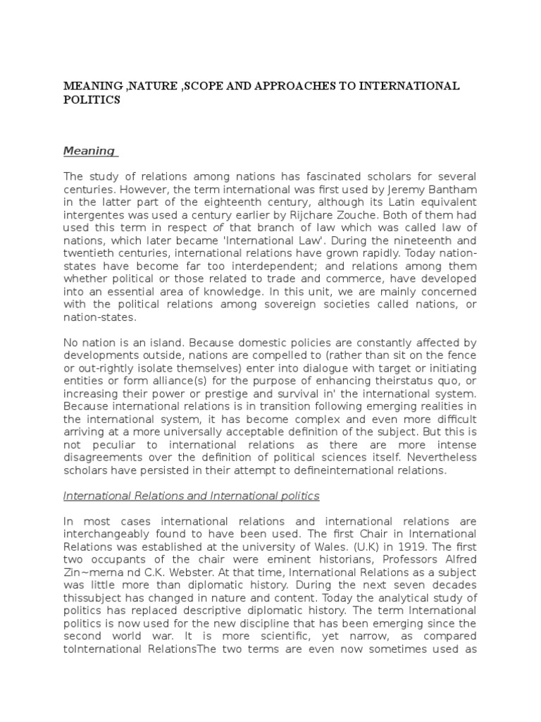 Understanding the Evolving Nature and Scope of International Politics ...