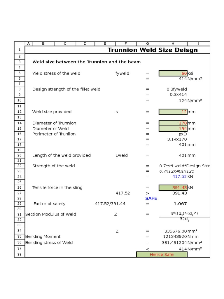 Trunnion Weld Size Design | PDF | Bending | Structural Engineering