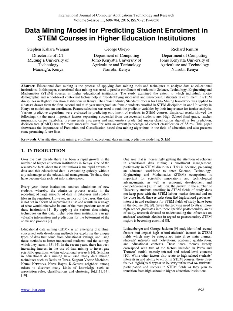 Data Mining Model For Predicting Student Enrolment in STEM Courses in ...