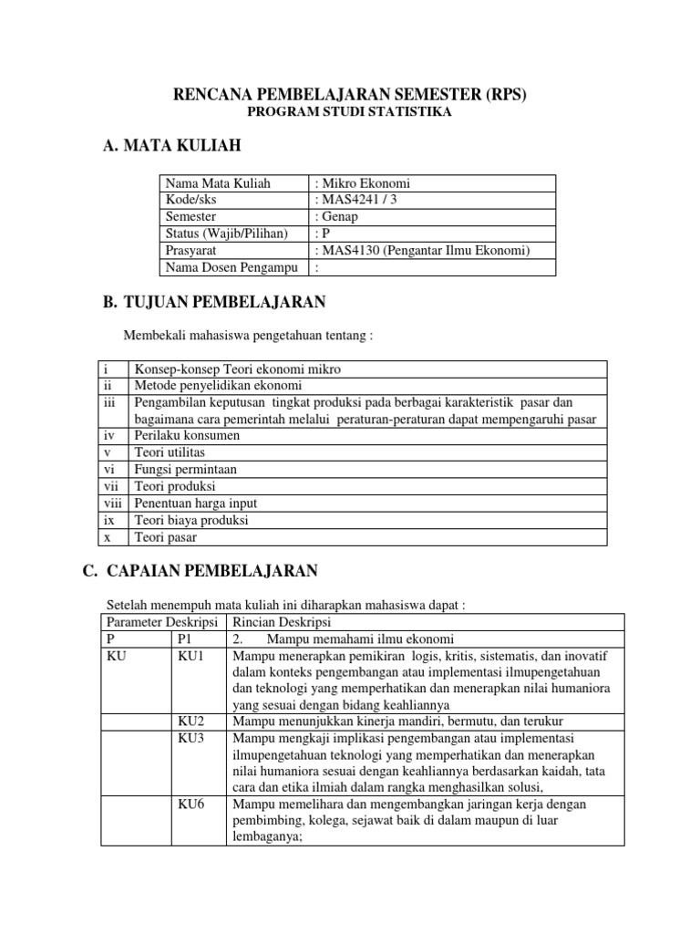 RPS Ekonomi Mikro | PDF | Pengelolaan Keuangan & Uang | Seni