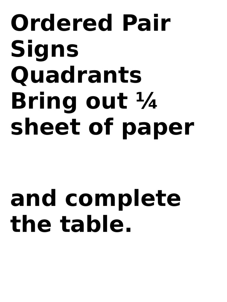 An Introduction to Ordered Pairs and the Four Quadrants of the ...