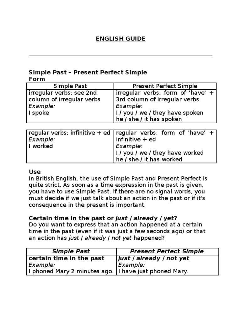 Present Perfect - Past Simple | PDF | Perfect (Grammar) | Onomastics