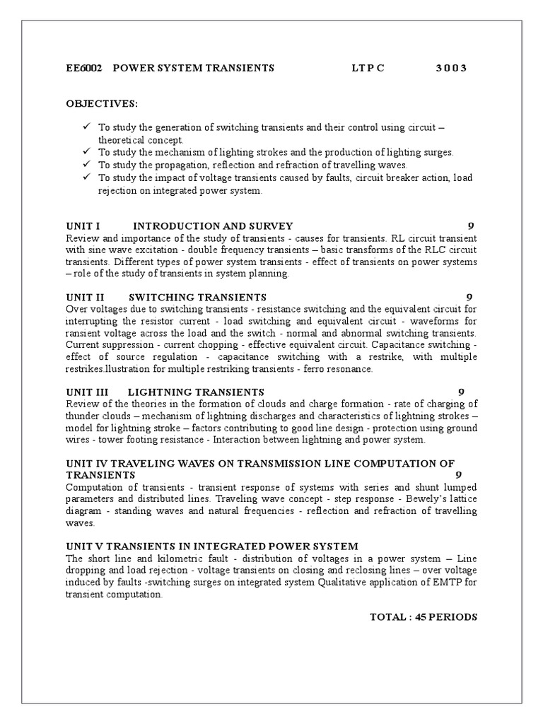 Ee6002 Power System Transients Unit 1 | PDF | Science & Mathematics ...
