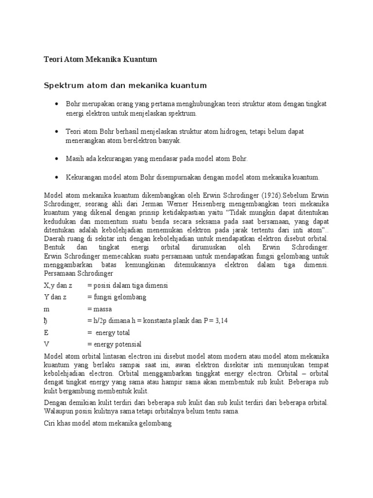 Teori Atom Mekanika Kuantum | PDF