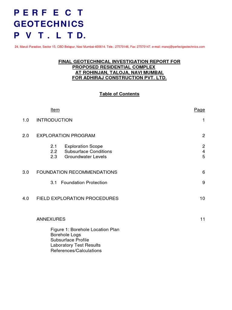 Soil Investigation Report | Geotechnical Engineering | Groundwater