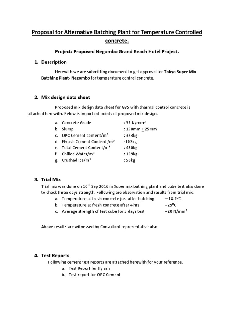 Proposal For Batching Plant For Temperature Controlled Concrete | PDF | Fly Ash | Concrete