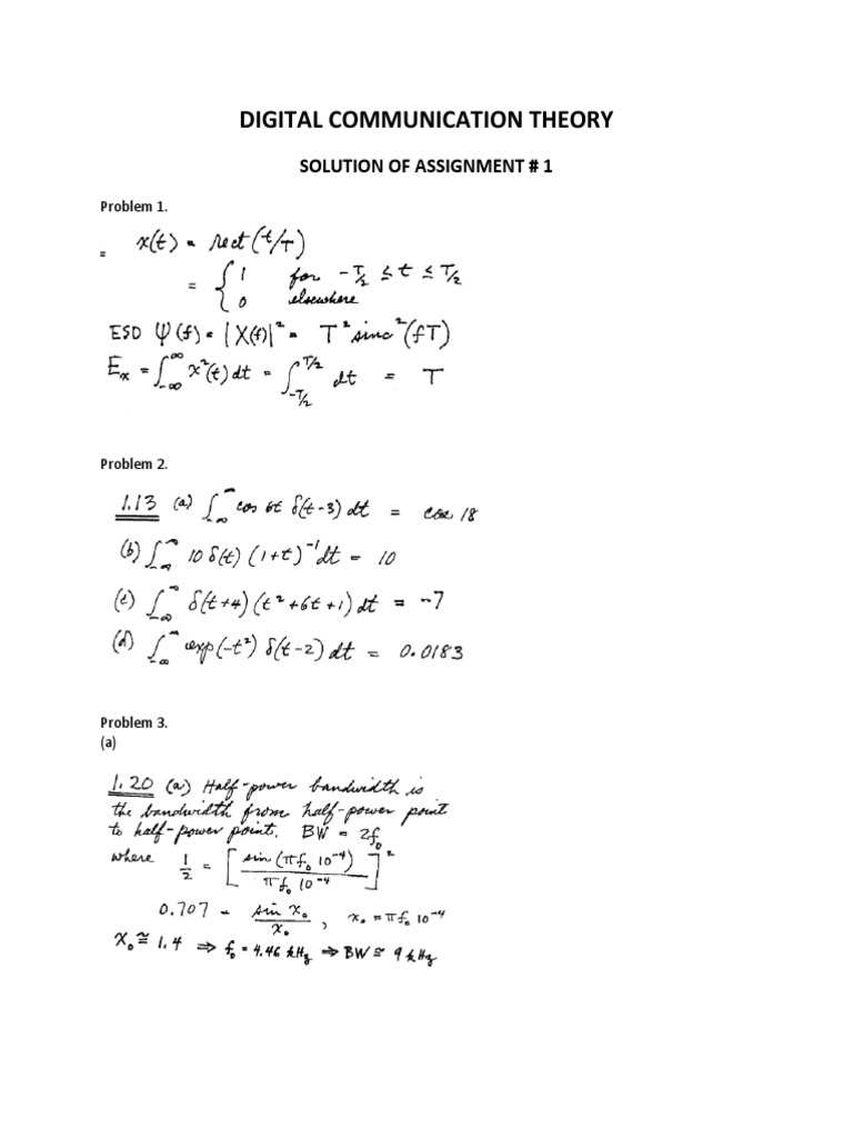 Digital Communication Theory: Solution of Assignment # 1 | PDF