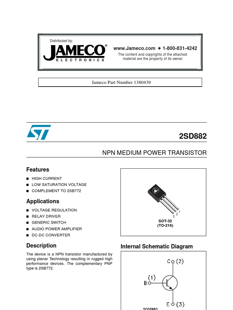 2SD 882 | PDF | Bipolar Junction Transistor | Transistor