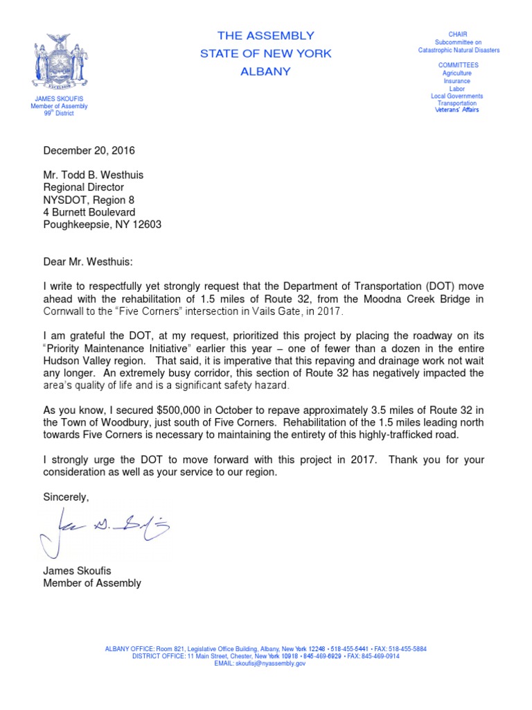 DOT Route 32 Cornwall-Vails Gate Letter | PDF