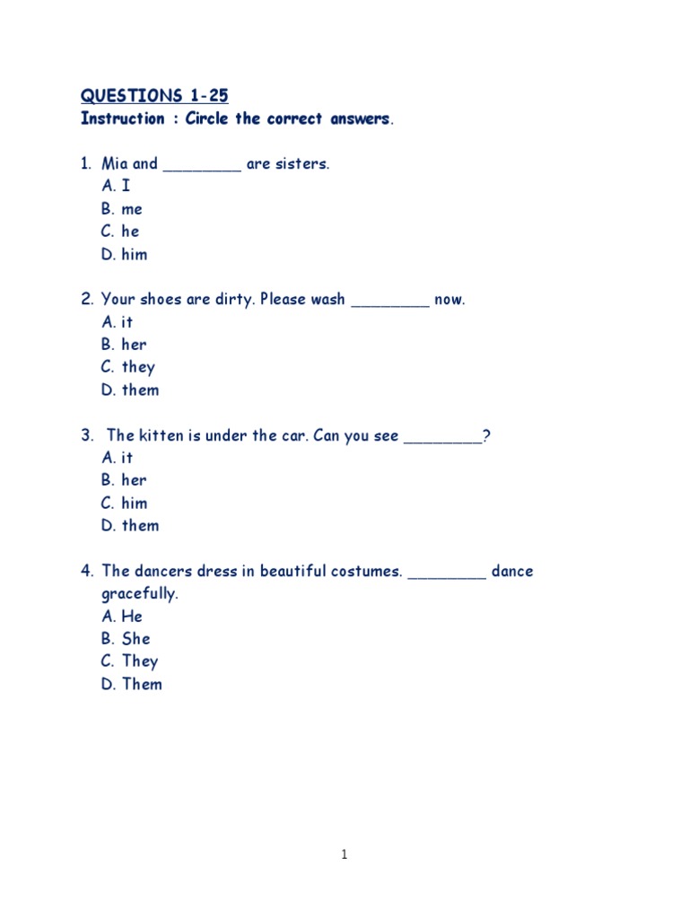 Questions 1-25 Instruction: Circle The Correct Answers | PDF | Taste ...