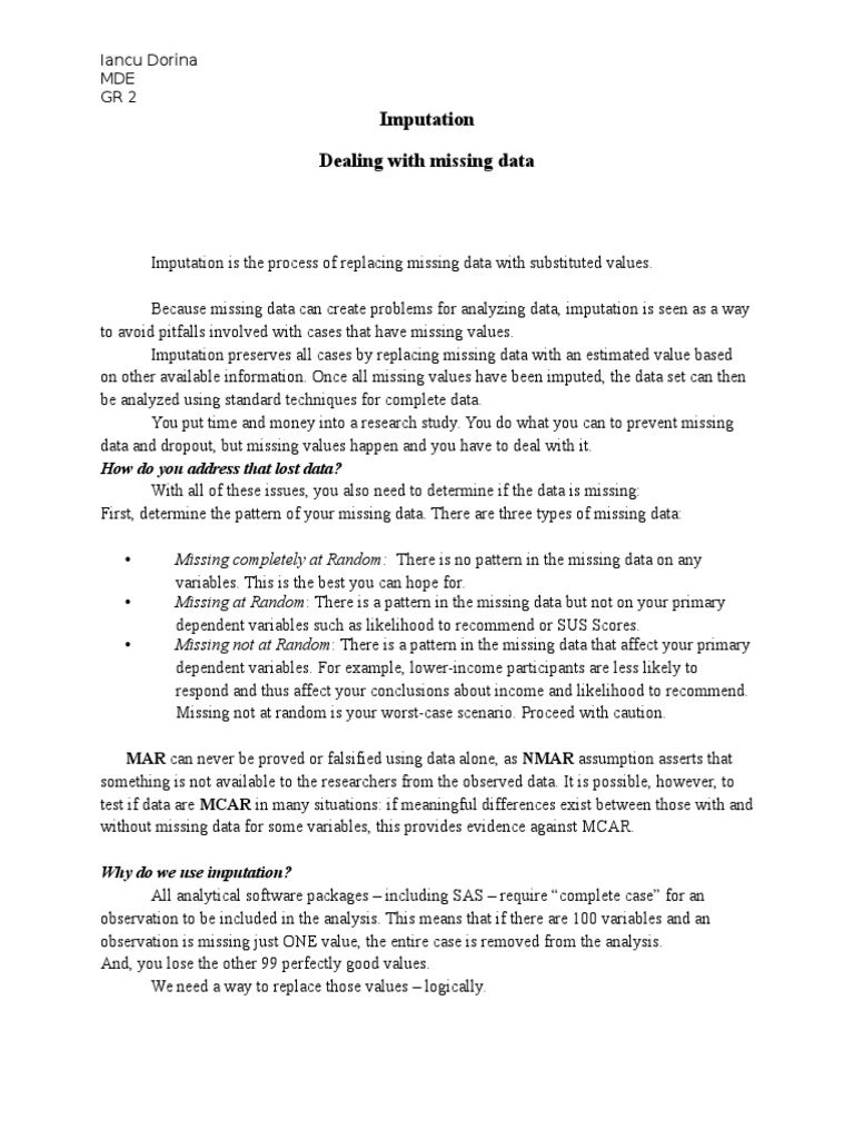 Imputation | PDF | Regression Analysis | Statistics