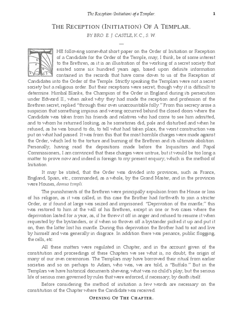 The Initiation Ritual of the Knights Templar: A Detailed Examination of ...