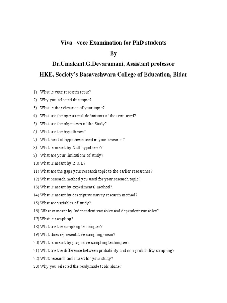 PhD Viva Questions and Guidelines | PDF | Hypothesis | Statistical ...
