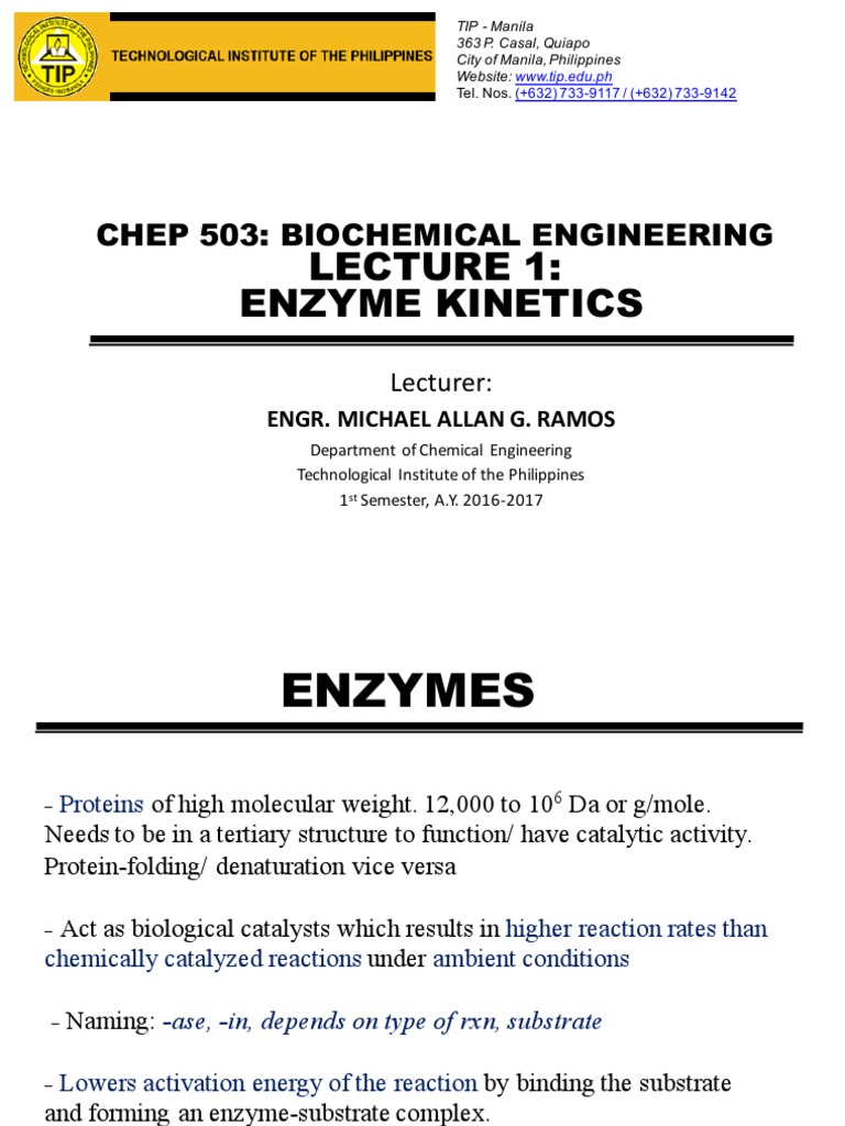 Lecture 1 - Enzyme & Kinetics | PDF | Enzyme Kinetics | Enzyme