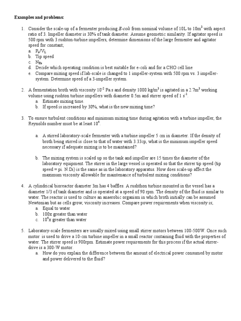 Scale-Up Examples and Problems | PDF | Chemical Engineering | Nature