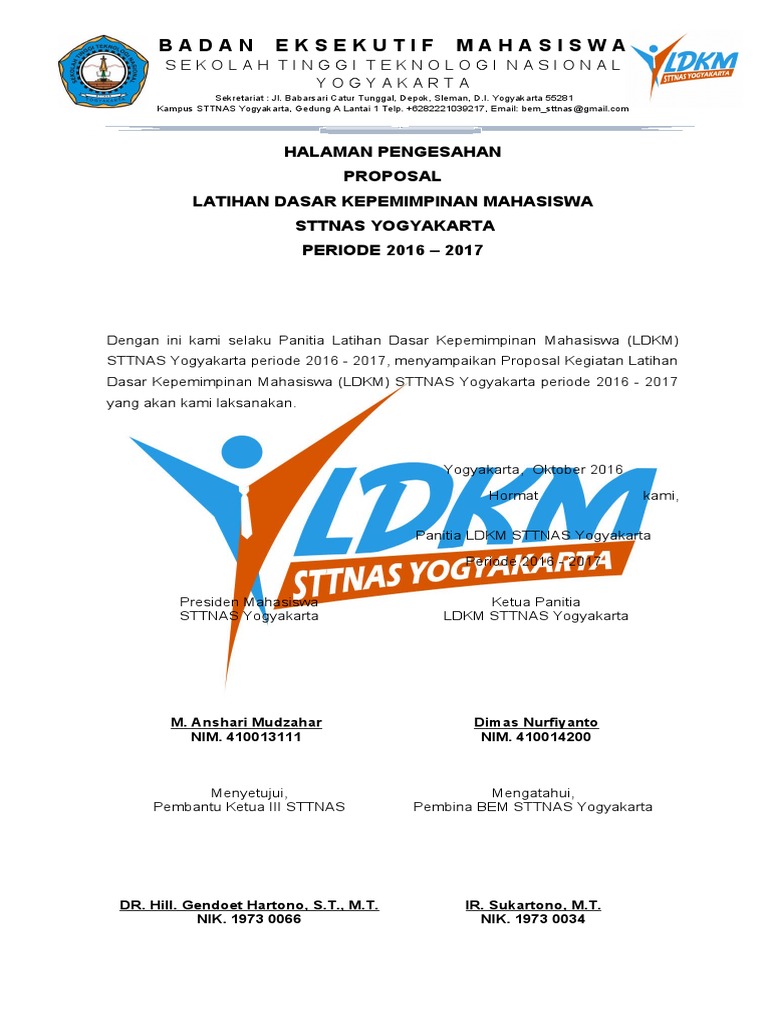 Proposal Latihan Dasar Kepemimpinan Mahasiswa Ldk Mahasiswa Pdf