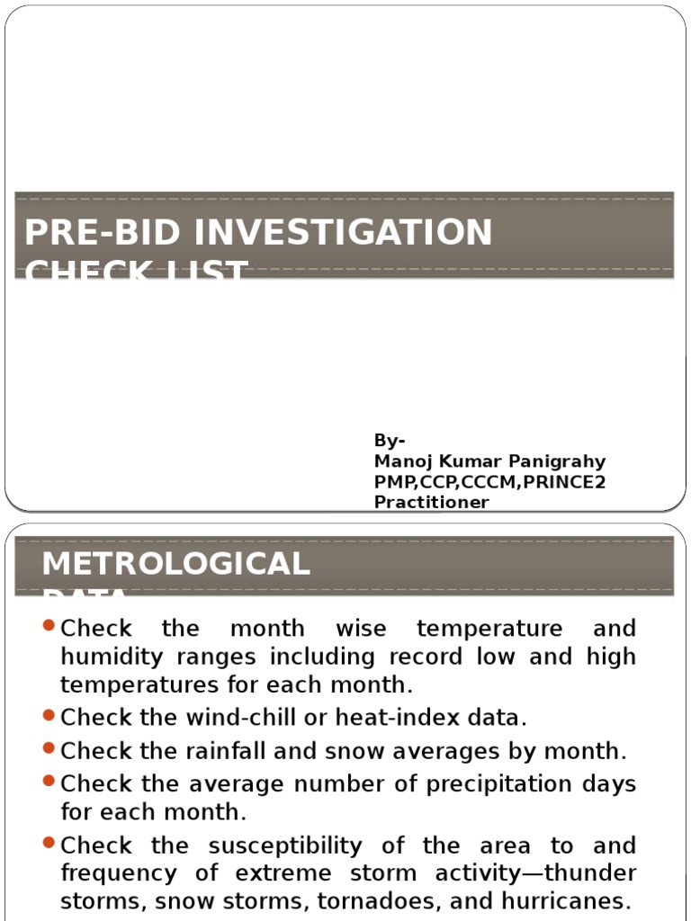 Pre-Bid Site Investigation Checklist | PDF | Road | Employment