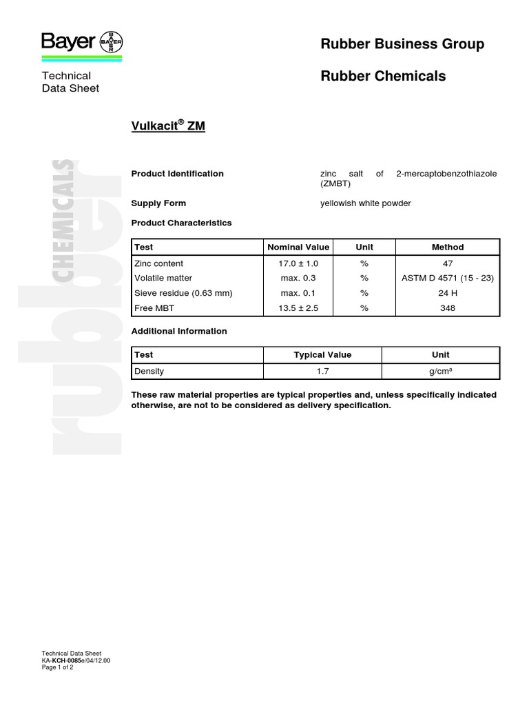 Bayer Vulkacit ZM - ZMBT Accelerator 0085e | PDF