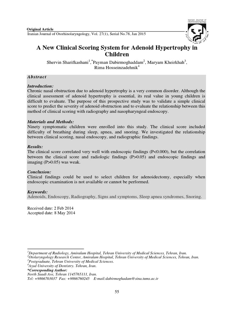 Clinical Score Adenoid Hypertrophy PDF | PDF | Endoscopy | Snoring