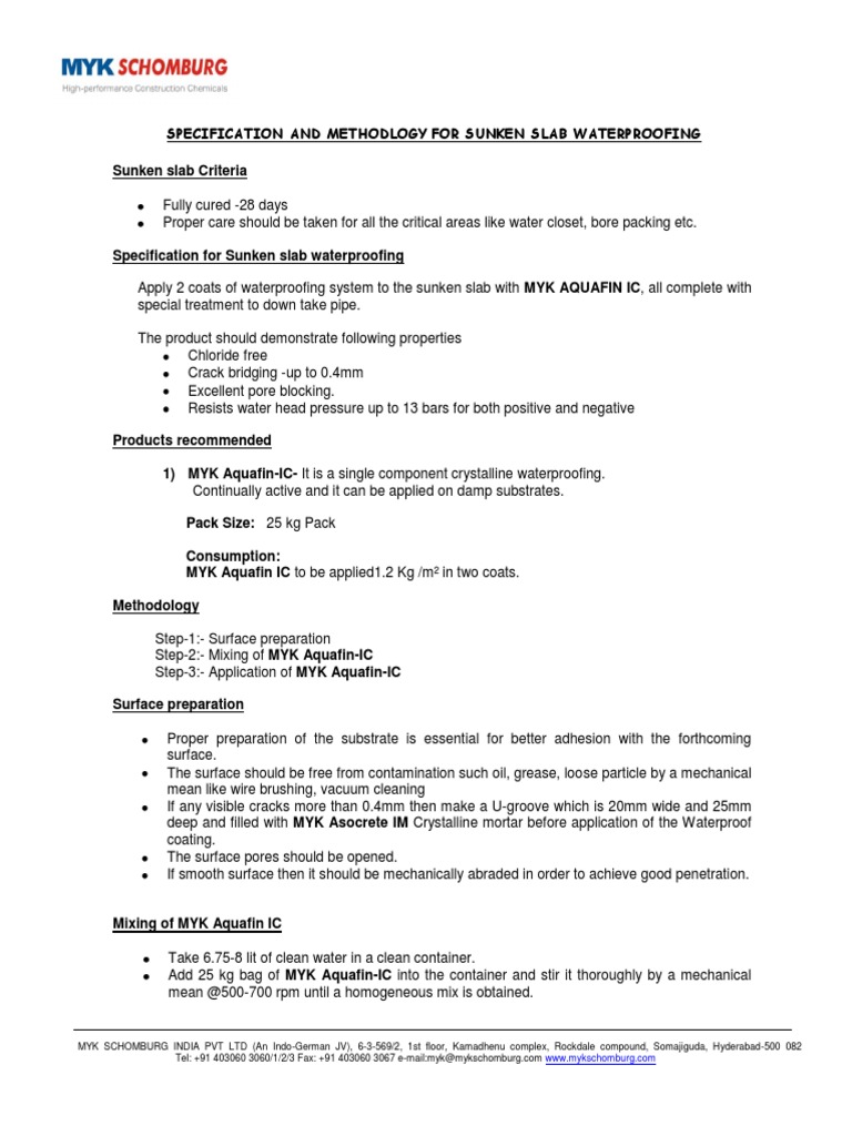 Specification and Methodology for Waterproofing Sunken Slabs Using MYK ...
