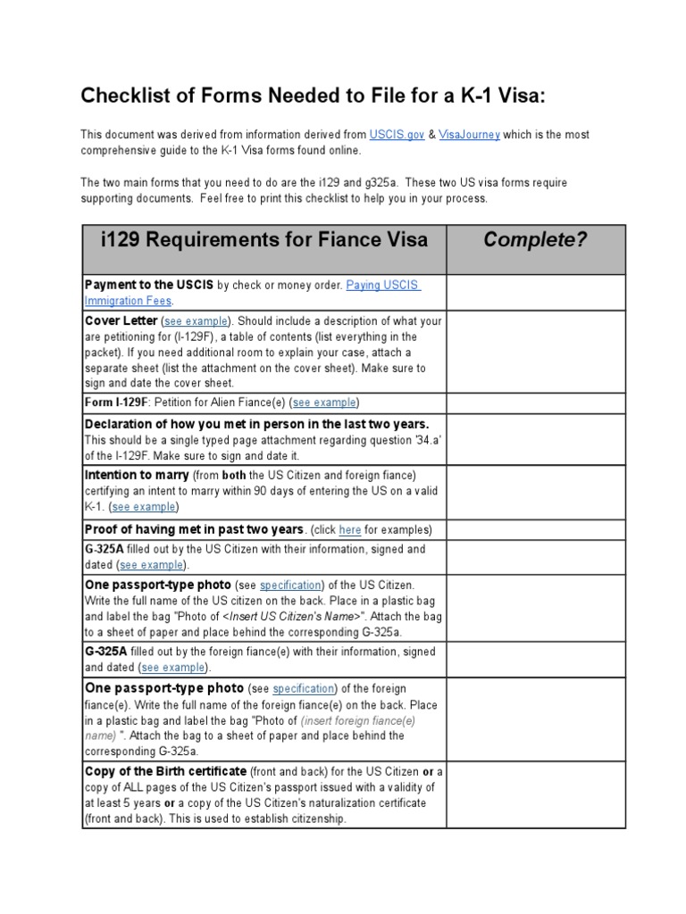 K 1VisaChecklist | PDF | Travel Visa | Permanent Residence (United States)