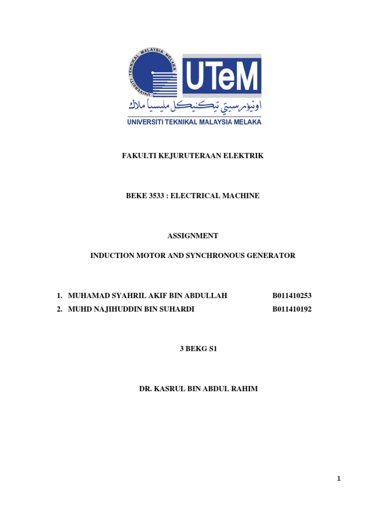 Assignment Synchronous Generator and Induction Motor | PDF | Components ...