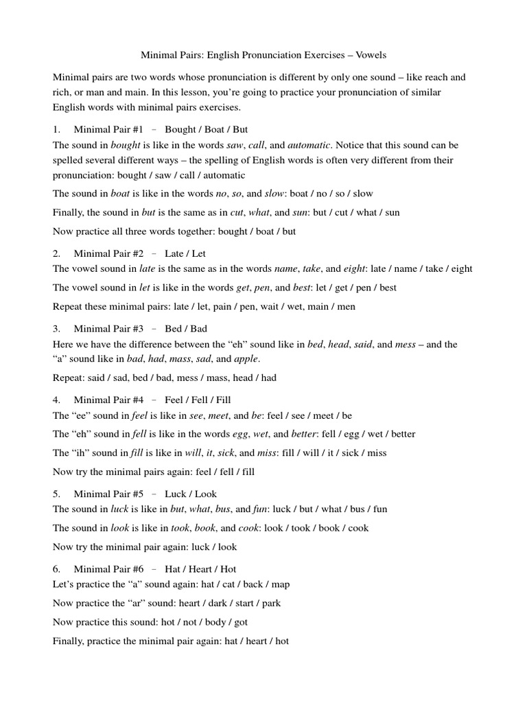 English Vowel Minimal Pairs Practice | PDF | Language Arts & Discipline