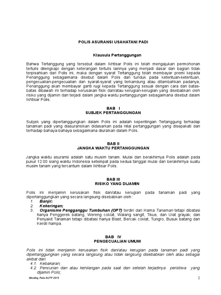 Wording Polis AUTP 2015 | PDF