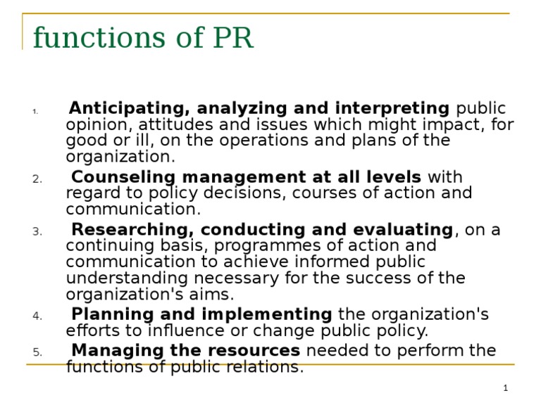Functions of PR: Anticipating, Analyzing and Interpreting Public | PDF