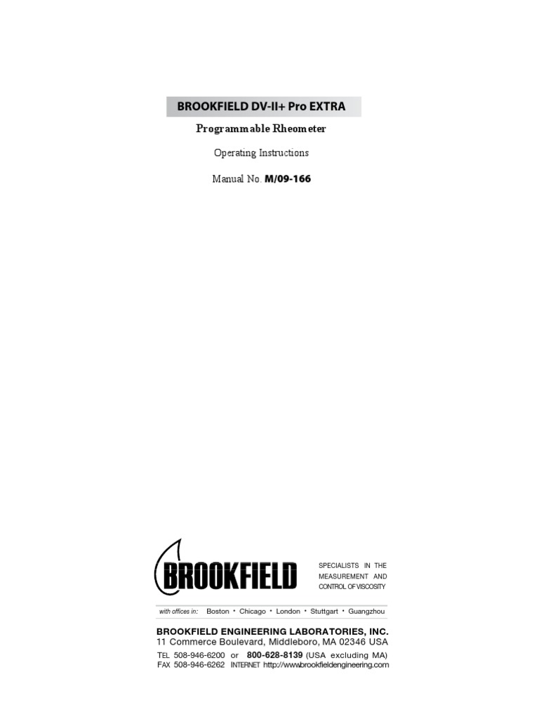 Brookfield Dv-Ii+ Pro Extra: Programmable Rheometer | PDF | Technology & Engineering