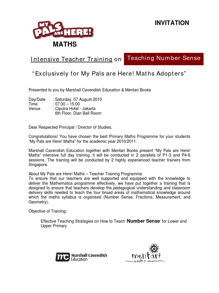 Invitation MPH Maths Number Sense | PDF | Teacher Education | Teachers