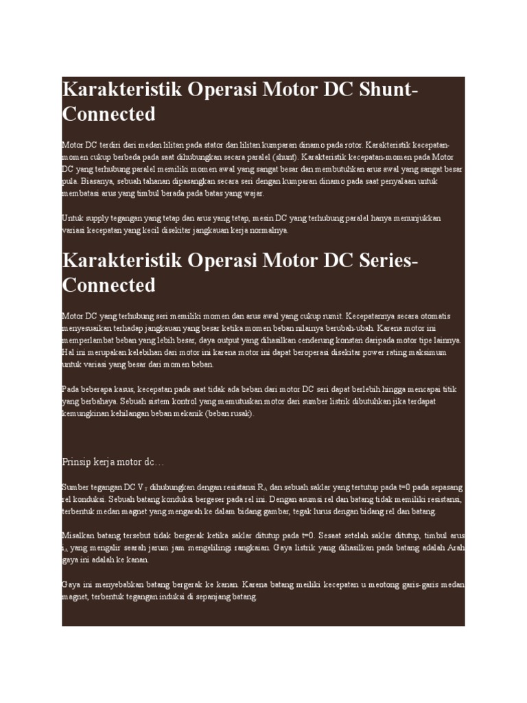 Karakteristik Operasi Motor DC Shunt | PDF