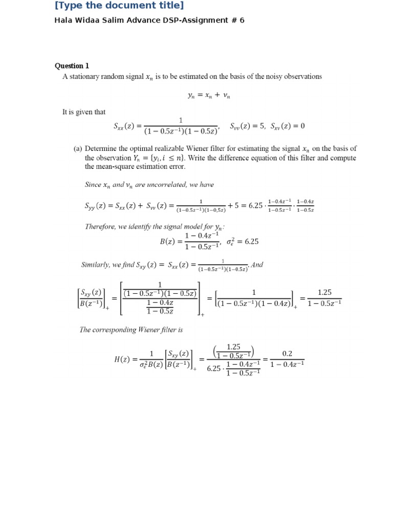 Hala Widaa Salim Advance DSP-Assignment # 6 | PDF