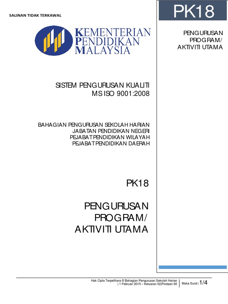 PK18 Pengurusan Program Dan Aktiviti Utama | PDF