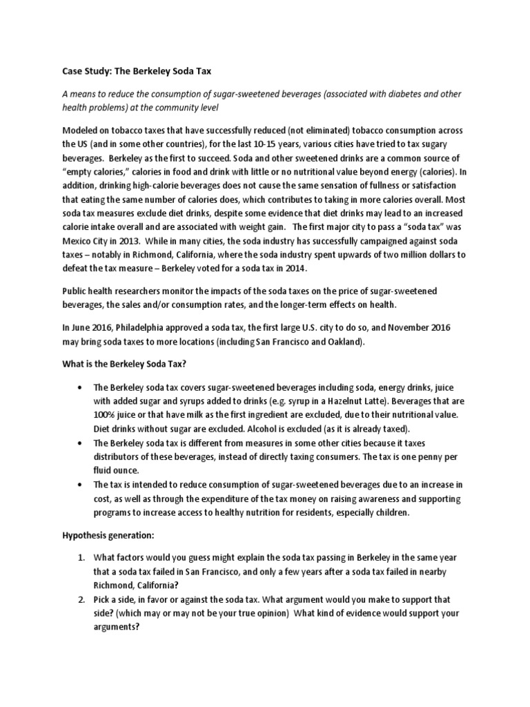 Berkeley Soda Tax Case Study | PDF | Sugary Drinks Tax | Soft Drink