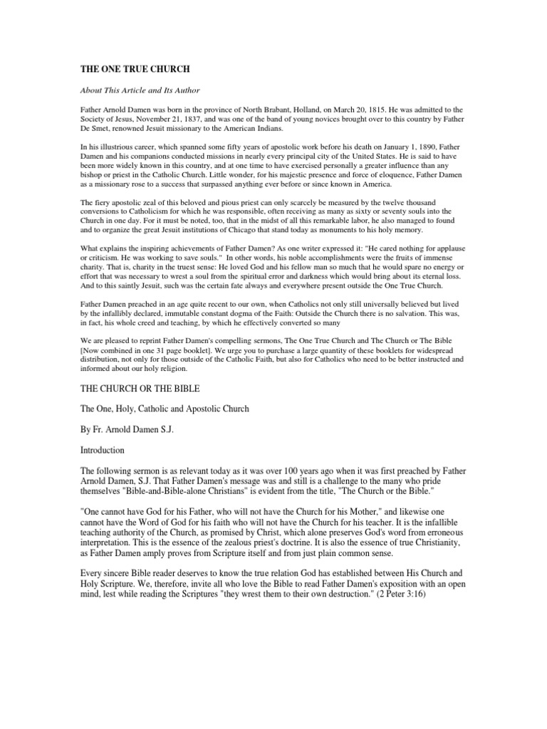 The One True Church | PDF | Jesus | Catholic Church
