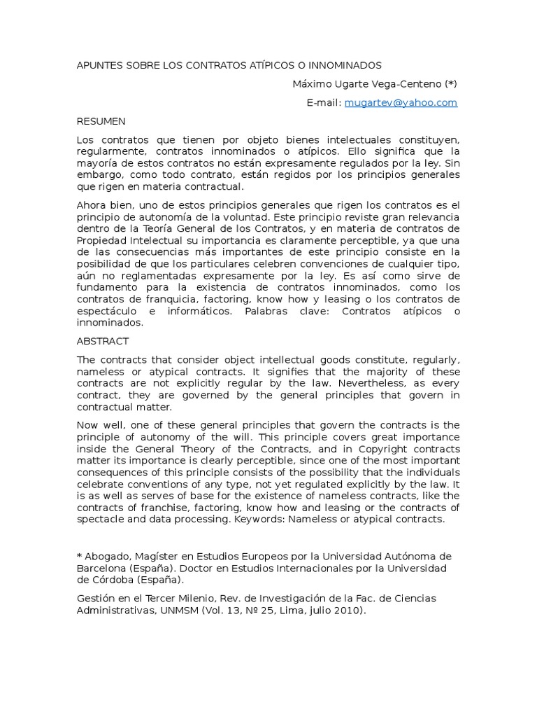 Apuntes Sobre Los Contratos Atípicos o Innominados Ok | PDF ...