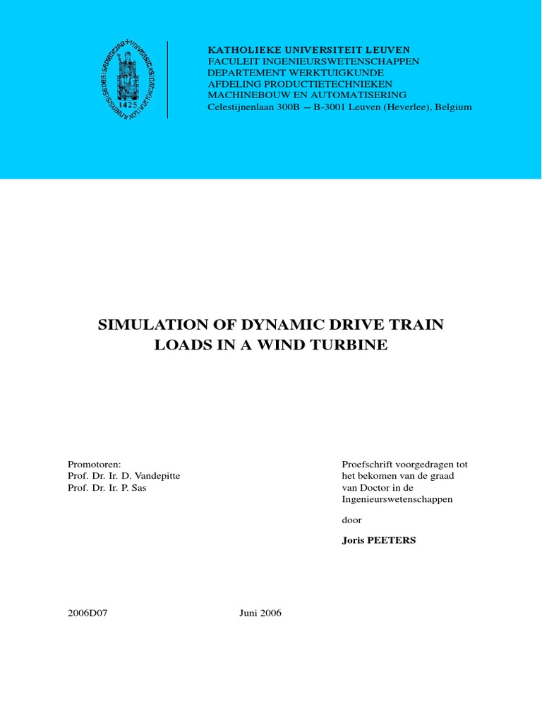 Simulation of Dynamic Drive Train Loads in A Wind Turbine PDF | PDF