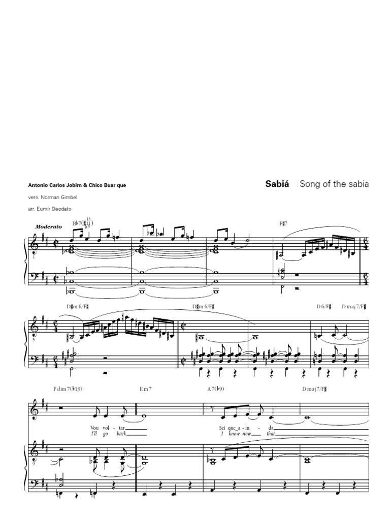 Sabiá: Song of The Sabia | PDF | Leisure