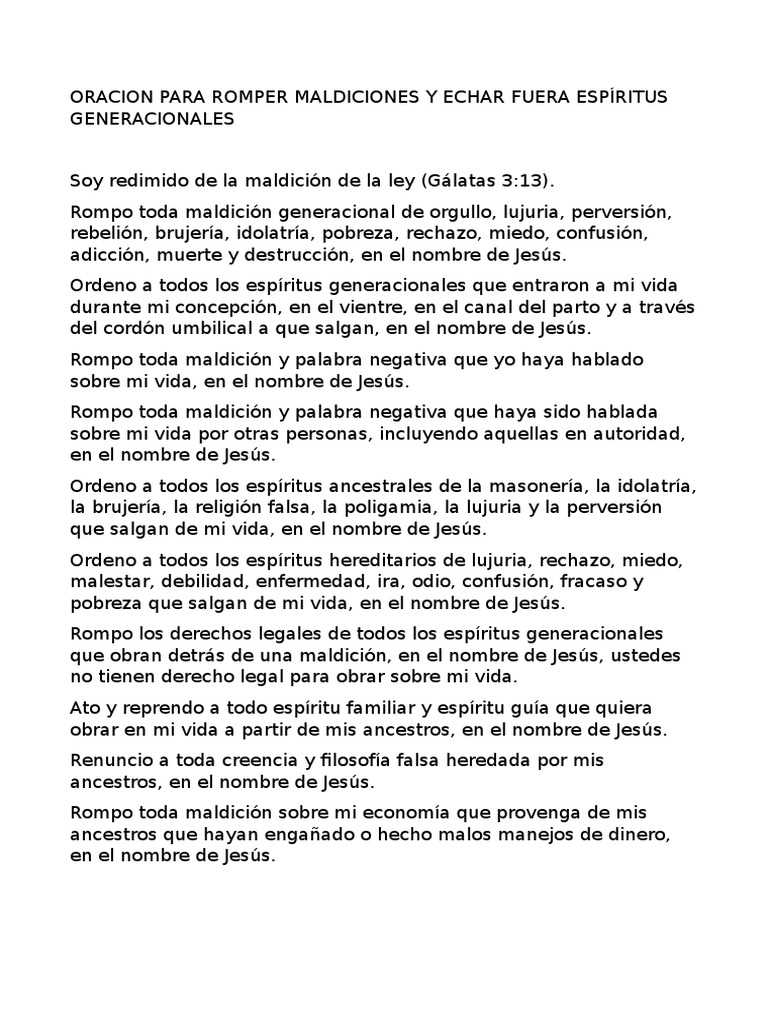 Oracion para Romper Maldiciones y Echar Fuera Demonios | PDF | Espíritu ...