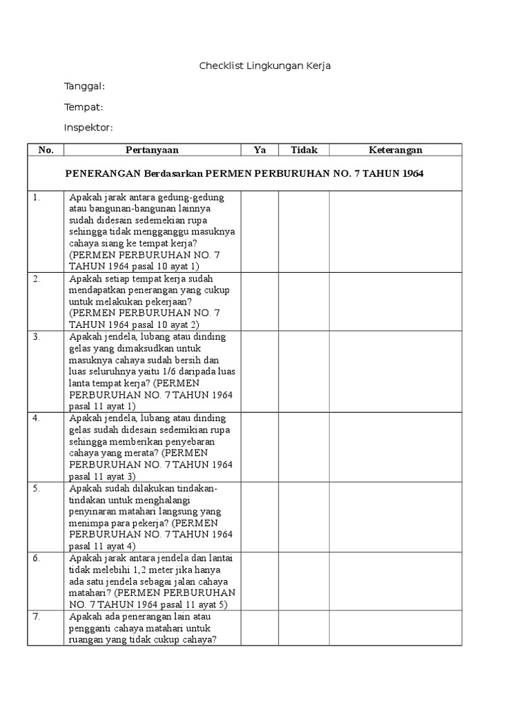 Checklist Lingkungan Kerja | PDF