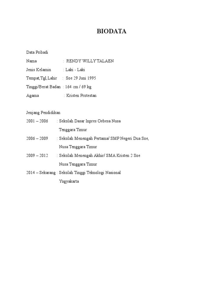 Biodata Rendy | PDF