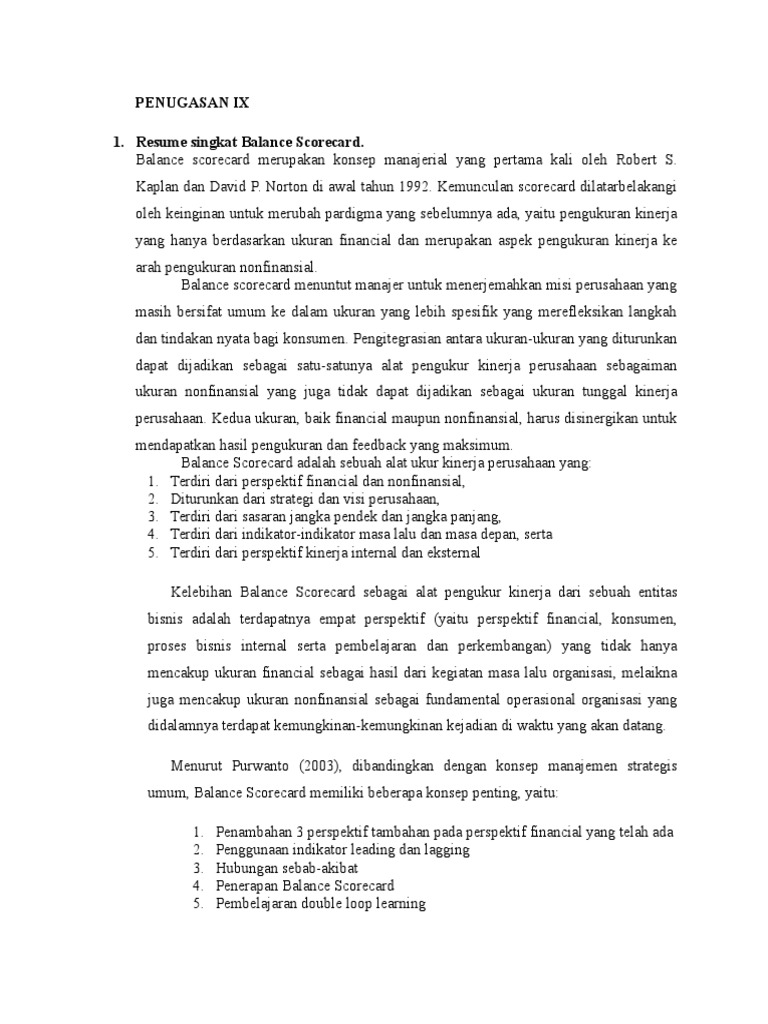 Resume Singkat Balance Scorecard | PDF